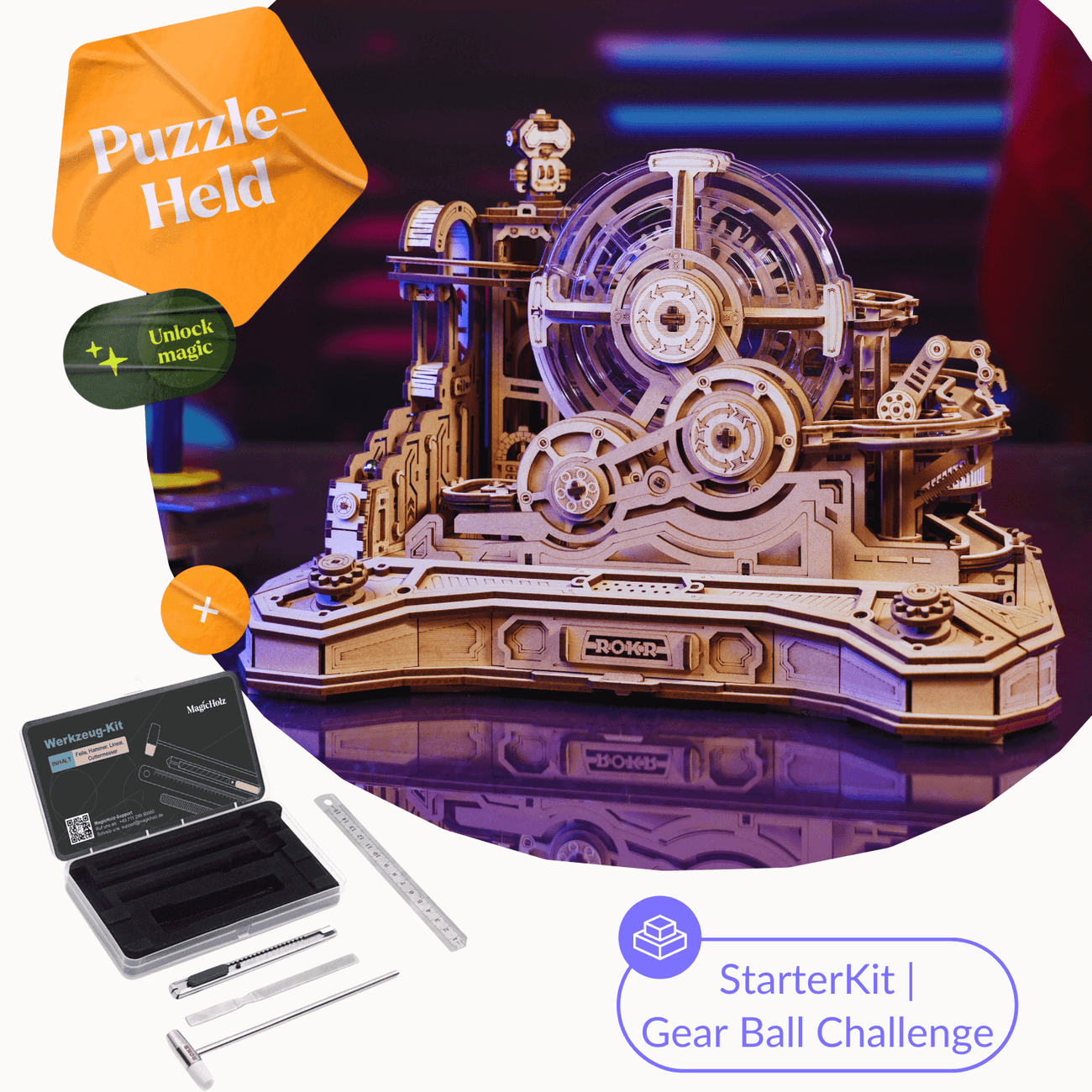 Gear Ball Challenge – 3D Wooden Puzzle Ball Track Construction Set | EGC01