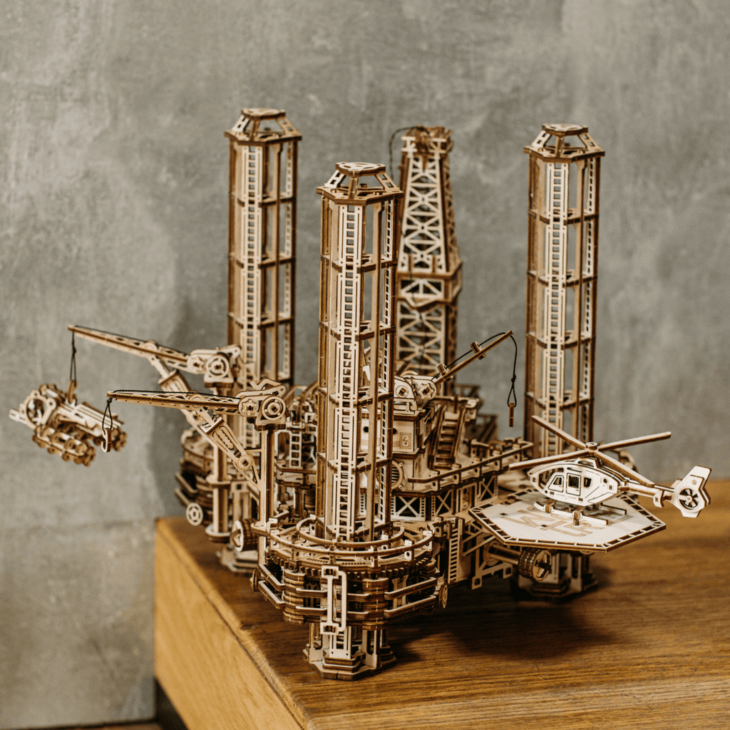 Offshore Oil Rig Wooden Model Kit | 1,180 Pieces | Mechanical